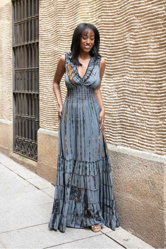 Vestido largo Rayón Bambú Tie Dye gris